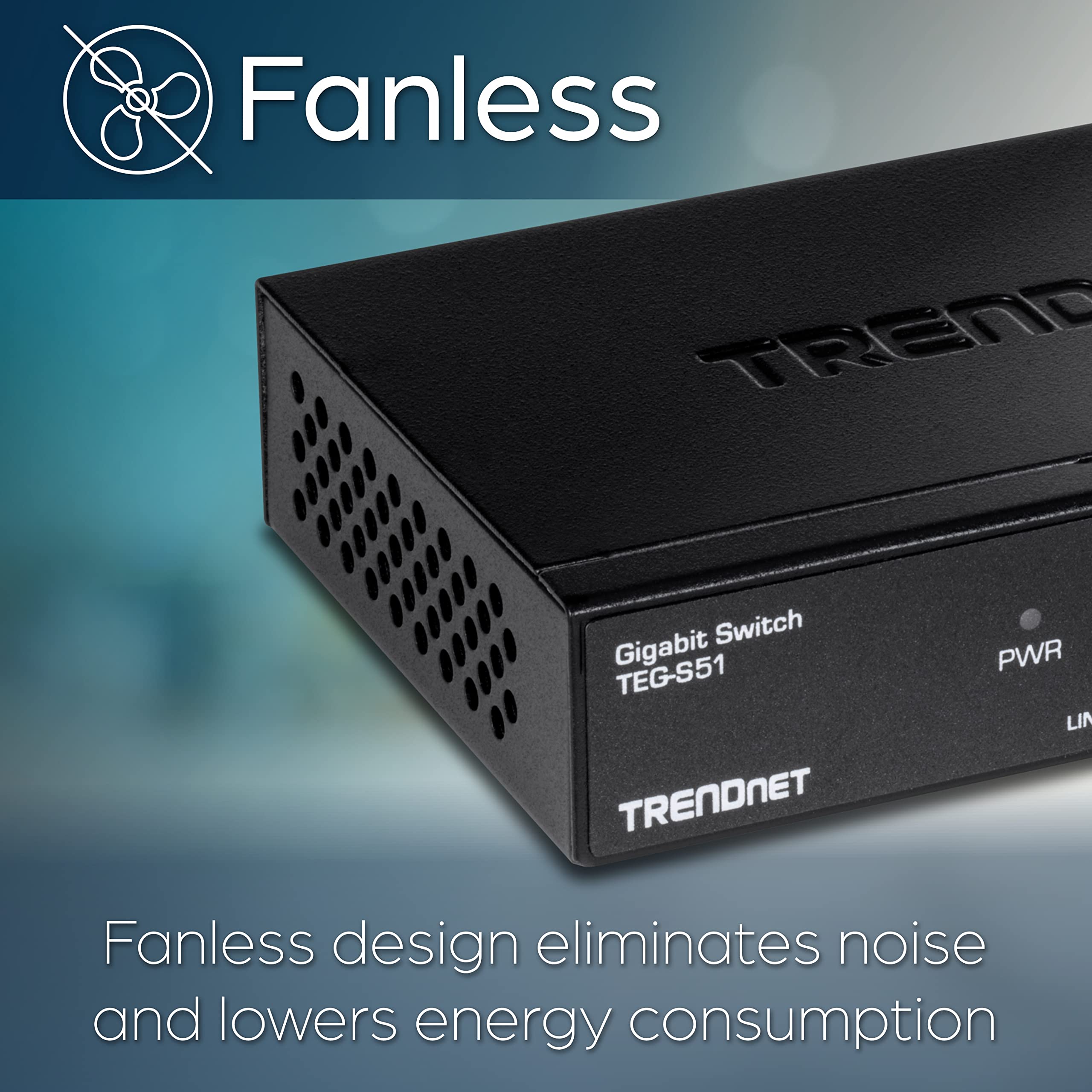 TRENDnet 5-Port Gigabit Desktop Switch, TEG-S51, 5 x Gigabit RJ-45 Ports, Ethernet Splitter, 10Gbps Switching Capacity, Fanless Design, Metal Enclosure, Lifetime Protection, Black