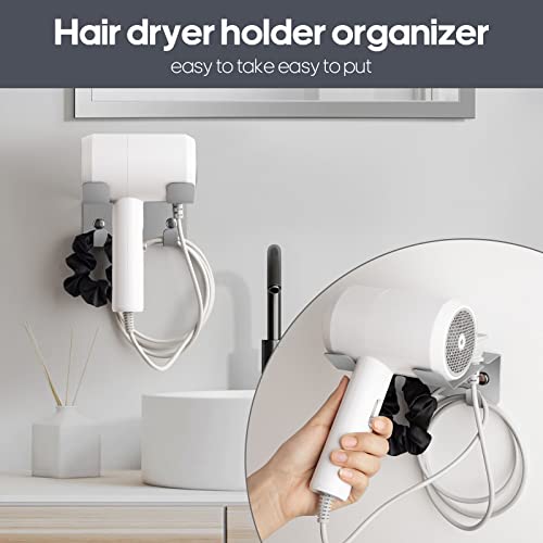 WONZON Hair Dryer Holder Wall Mount Blow Dryer Hanger Stand Rack Countertop Hair Dryer Bracket Hair Tool Organizer Storage(Silver)