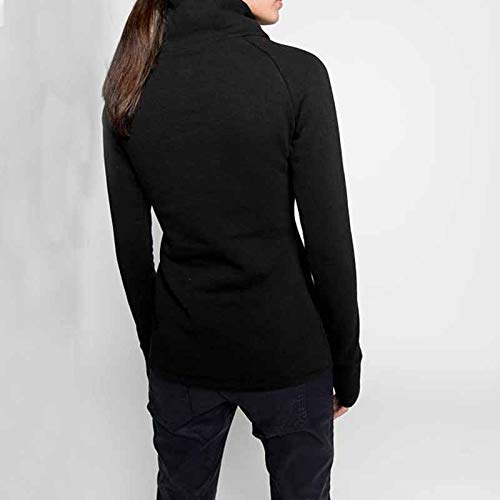 DIOMOR Womens Slim Fit Turtleneck Zipper Thumb Hole Shirts Long Sleeve Sweatshirt Solid Color Tops Plus Size Black