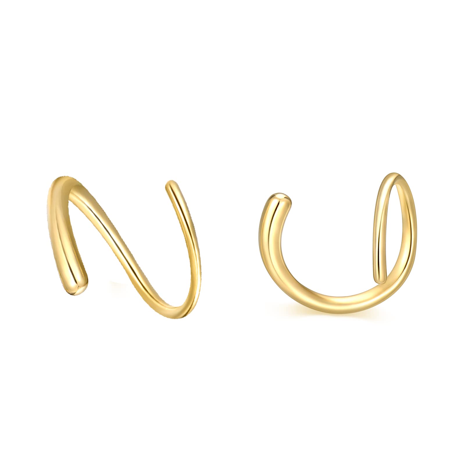 ELFRONT 14K Gold Swirl Hoop Earrings Spiral Pull Through Earrings Minimalist Tiny Cartilage Wrap Earrings Dainty Jewelry Gift for Women
