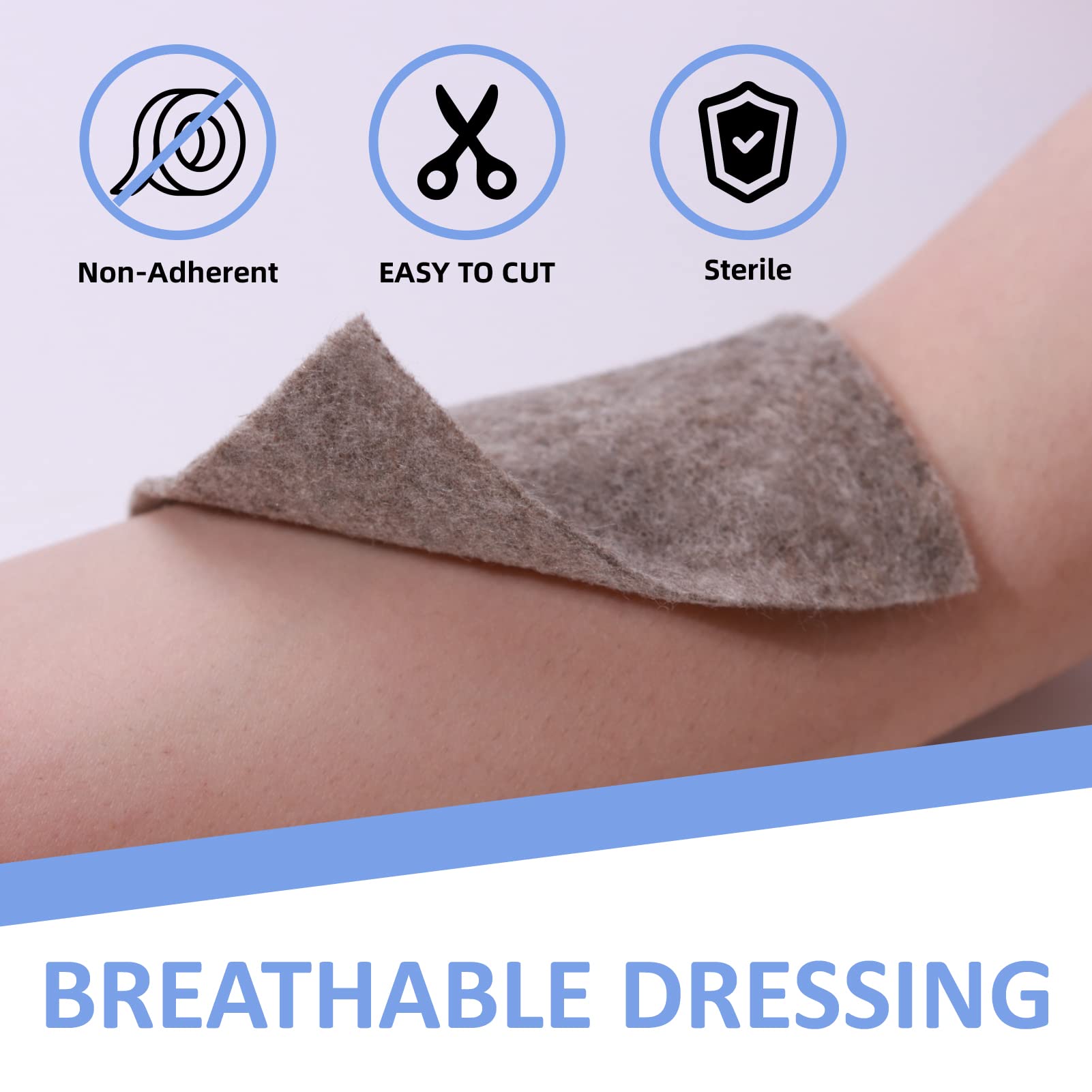 Dr. Med Silver Calcium Alginate Wound Dressing 4''x4'' Patches, 10 Individual Pack High Absorbency Ag Alginate Wound Bandage, Non-Adhesive, Painless Removal Gauze for Bedsore, Ulcers, Skin Abrasions