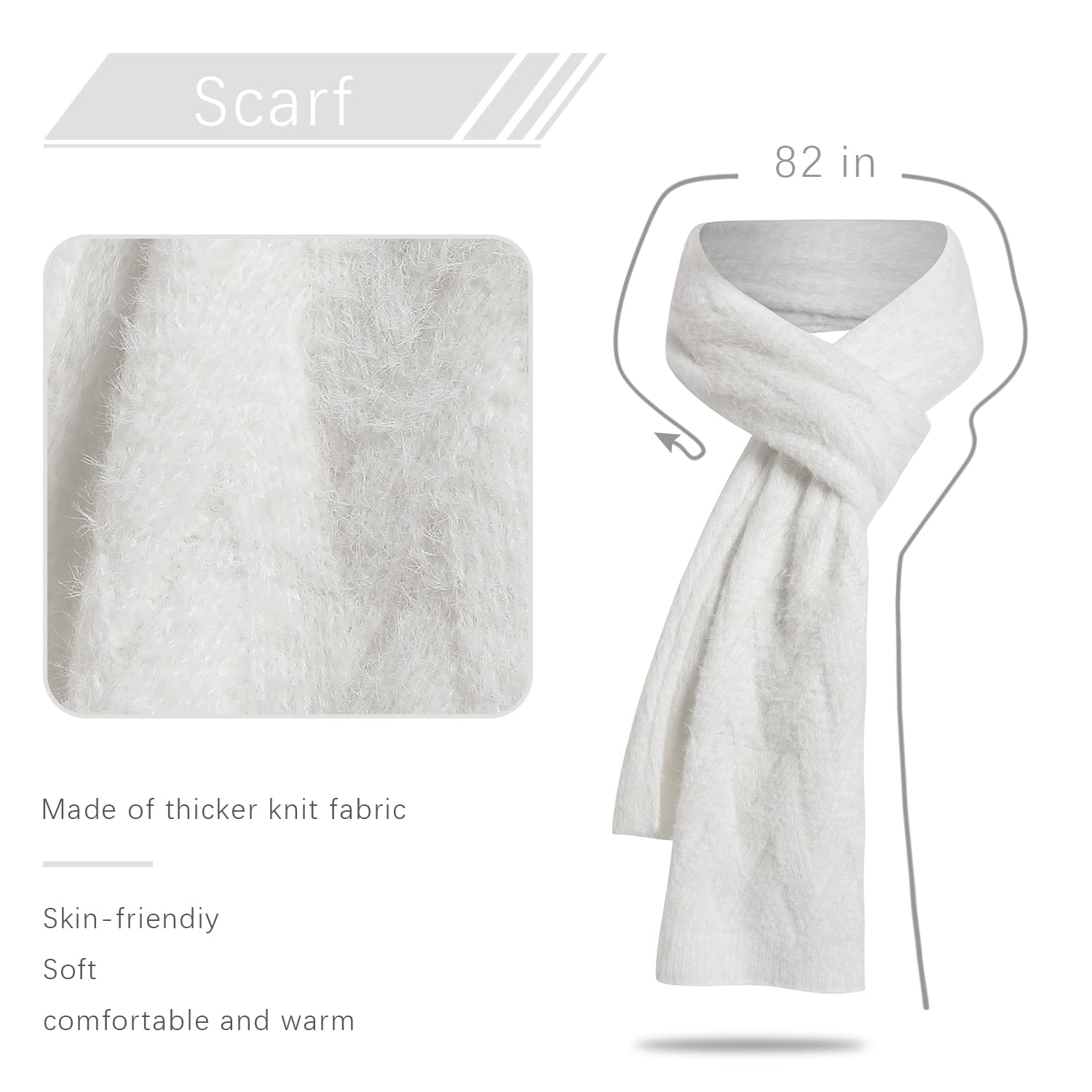 ecodudo Women Winter Beanie Hat Scarf Set Touch Screen Gloves Set with Pom for Women (White)