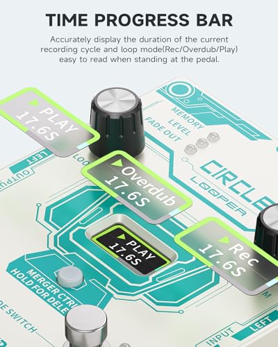 Donner Circle Looper Pedal Drum Machine, 2 in 1 Drum Looper Stereo Guitar Loop Pedals, 40 Slots 160 mins Loop with 110 Drum Grooves, Tap Tempo, Fade Out