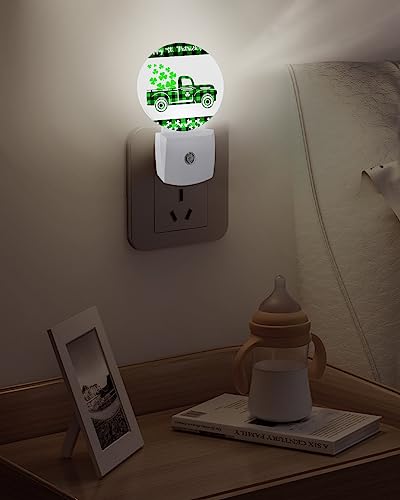 Night Light Plug into Wall, LED Nightlights Happy St. Patrick's Day Lucky Shamrock Green Checkered Truck Small Nightlight Auto Dusk-to-Dawn Sensor Lamp LED Night Lights for Kid's Bedroom, Bathroom