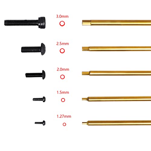 Hobbyfire Titanium 1/4" Drive RC Hex Driver Bit Set 1.27mm 1.5mm 2.0mm 2.5mm 3.0mm Allen Wrench Keys Compatible with Electric Drills Impact Drill (5-Pack)