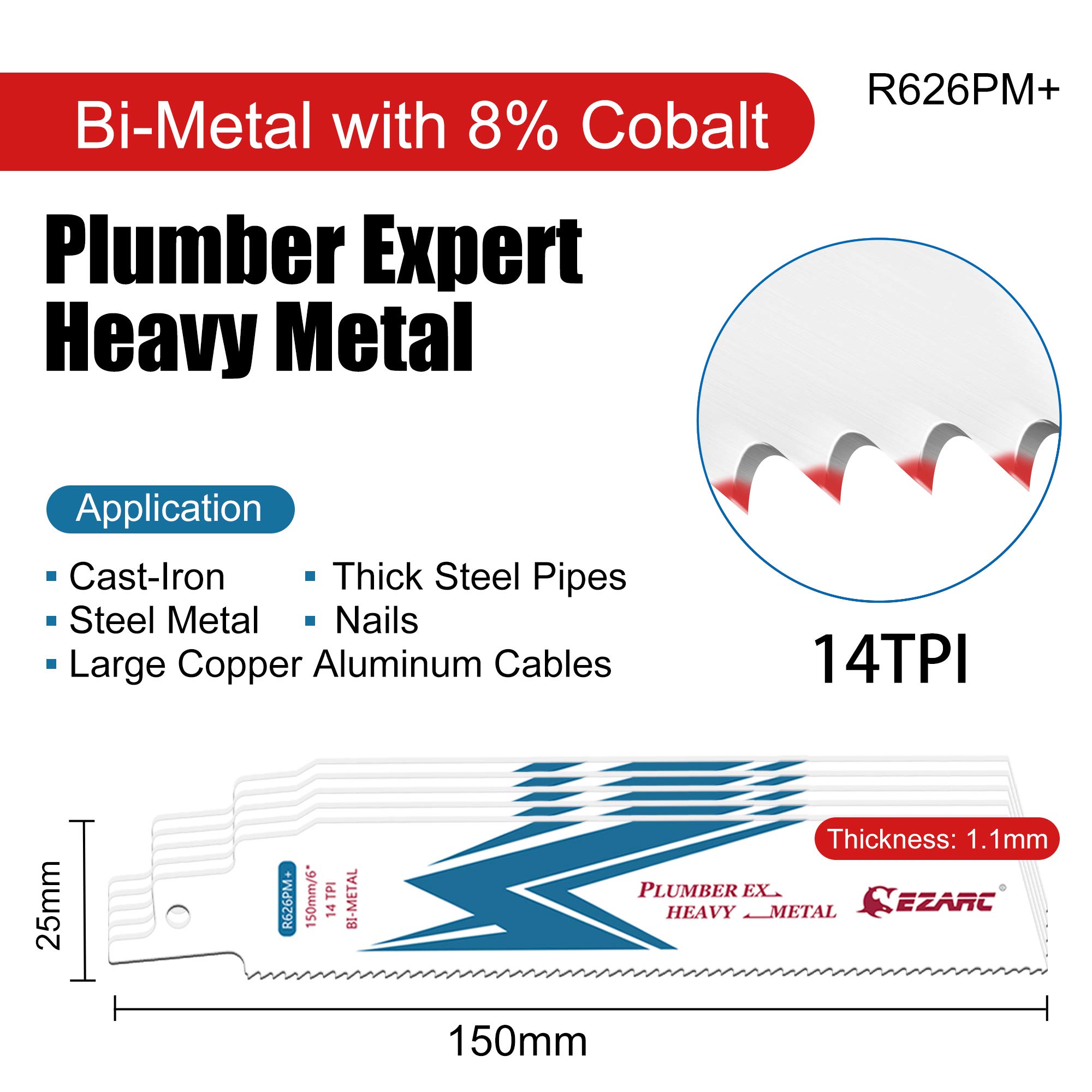 EZARC Carbide and Bi-Metal Reciprocating Saw Blade Endurance for Heavy Metal, Thick Metal, Cast Iron, Alloy Steel