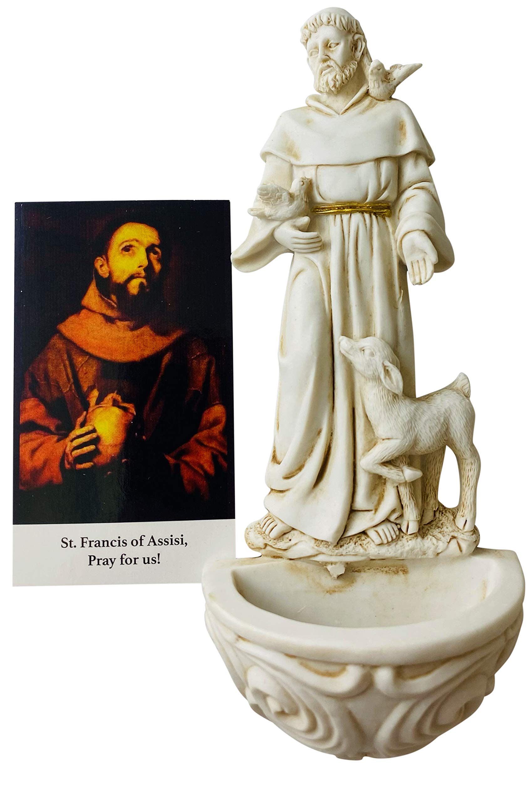 Westmon Works Saint Francis of Assisi Water Font and Holy Card Polyresin Religious Decor, 6.5 Inch Multicolor