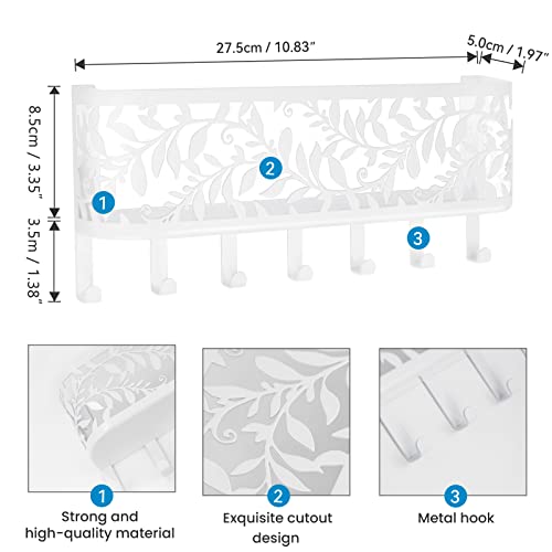 WYTAOHZL Key Holder for Wall Mail and Key Holder for Wall with 7 Key Hooks 11X4.6X2Inches Eucalyptus Design Mail Organizer Wall Mount Key Holder White Metal Key Hooks Key Hangers for Home Decorative