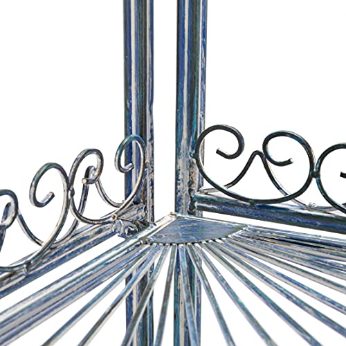SAFAVIEH PAT5013C Outdoor Collection Abarrane Antique Blue Wrought Iron 4-Tier Corner Shelf