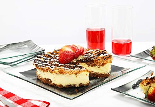 GAC Unique Landscape Design Square Tempered Glass Serving Plates – 10.5 Inch – Set of 2 – Break Resistant – Oven Proof - Microwave and Dishwasher Safe – Attractive Charcoal Colored Dinner Plate Set