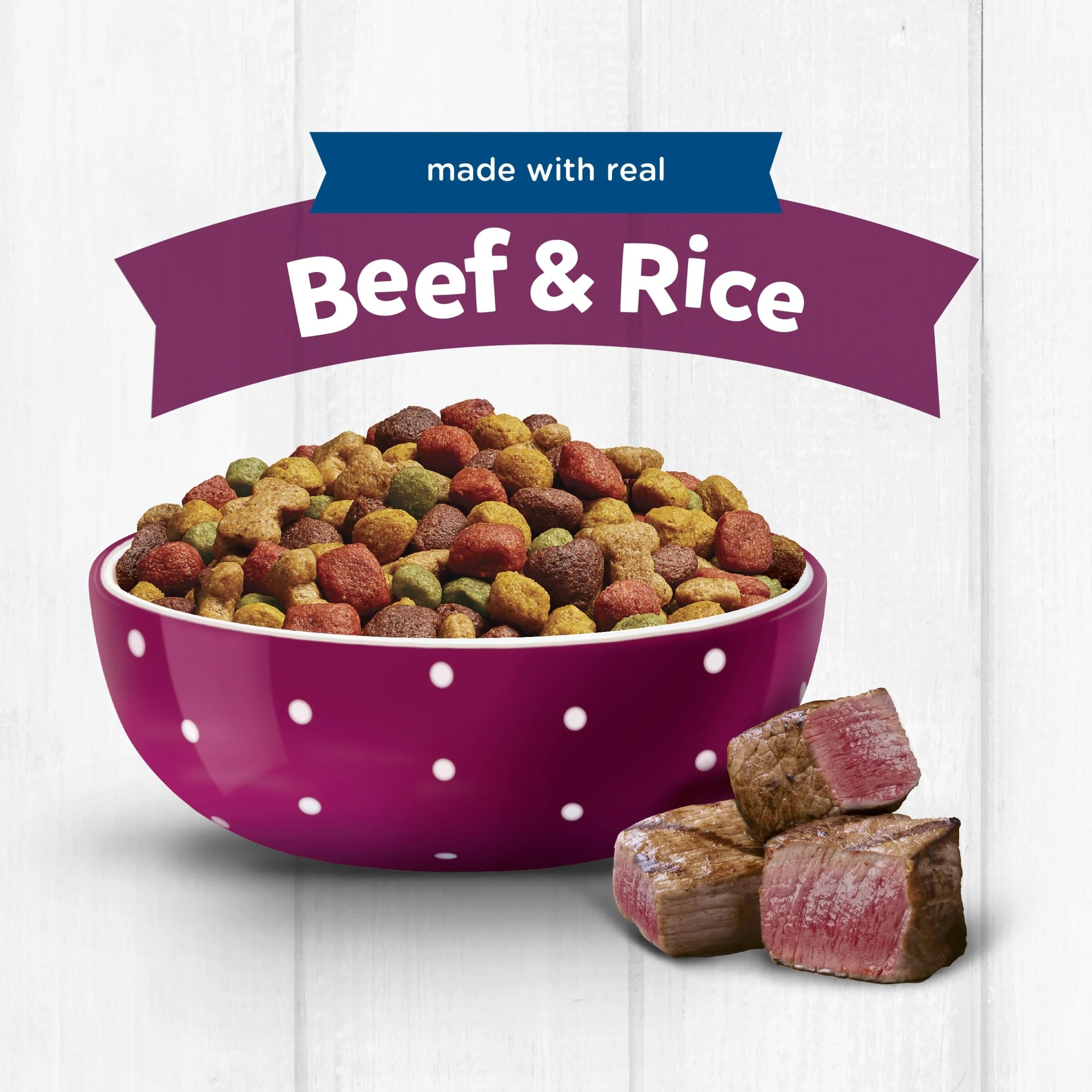 P-Chow Dry Dog Food, Tender & Crunchy High Protein Real Beef & Rice, 30 lb Bag