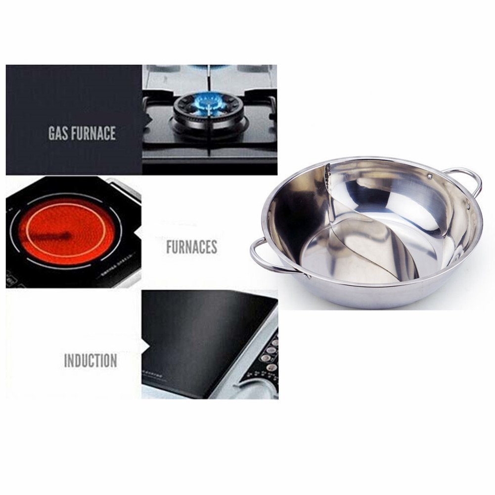 MineDecor Yuanyang Hot Pot with Divider Stainless Steel Pot for Electric Induction Cooktop Gas Stove (36 CM 21 OZ Include 2 Pot Spoons)