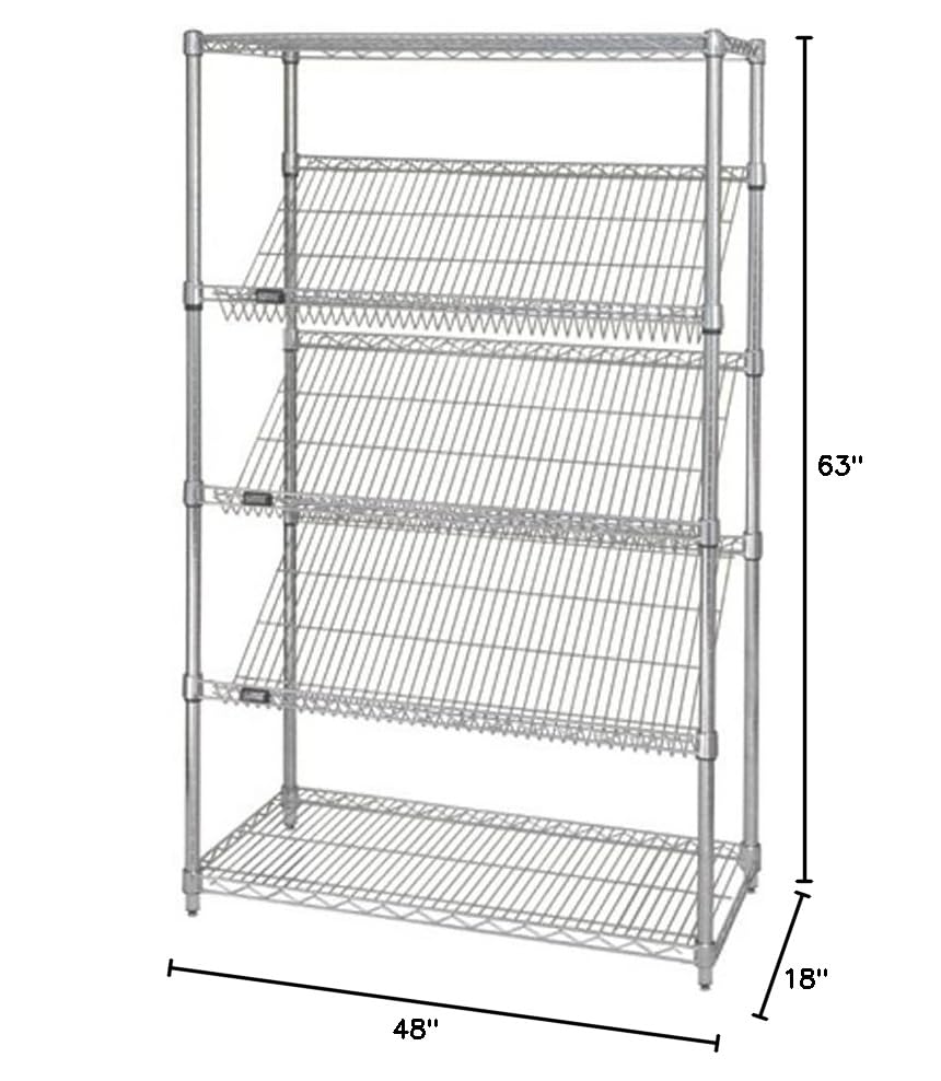 QUANTUM STORAGE SYSTEMS 1848SL6C 5-Tier Stationary Wire Shelving Unit with 3 Slanted Shelves, Chrome Finish, 400 lb. load capacity, 48 inch W x 18 inch L x 63 inch H