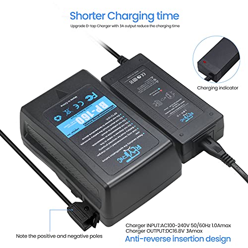 REYTRIC 154Wh(10400mAh) V Mount/V-Lock Battery with D-tap Output Charger and D-Tap Cable Compatible Video Camera Camcorder Broadcast LED Light Replacement Brick for DSLR
