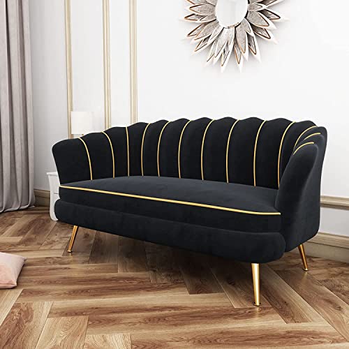 Loveseat Couch, Modern Velvet Sofa Accent Upholstered Settee, 2 Seater Small Loveseat for Small Spaces, Office, Bedroom, Living Room (Black)