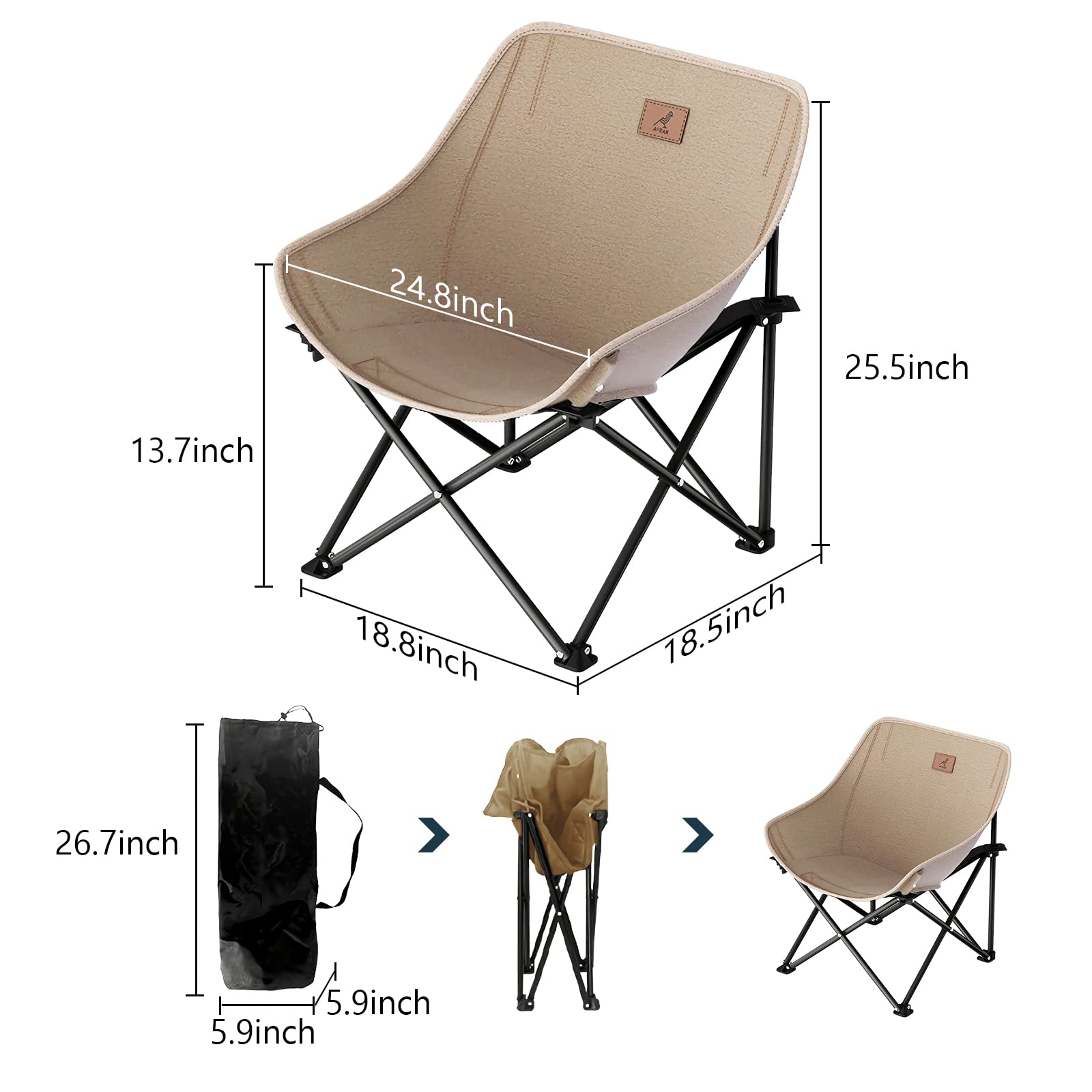 HAUESSRIO Folding Camping Chairs for Adults Heavy People Comfort Sturdy Widen Thickened(Khaki)