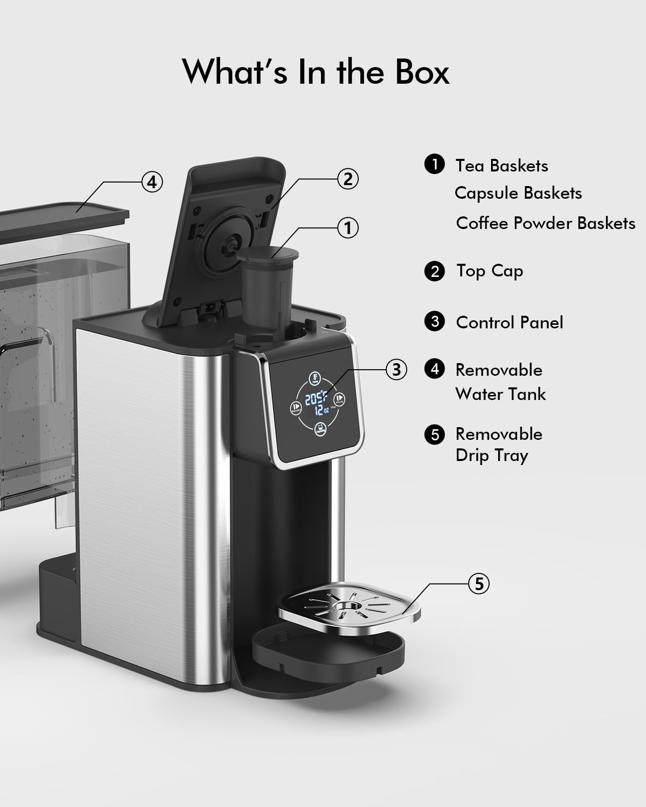 SIFENE 3-in-1 Single Serve Coffee Maker for K-pods, Ground Coffee, and Loose Leaf Tea, Custom Temperature and Strength Control, Quick Brew with Large 50 oz Reservoir