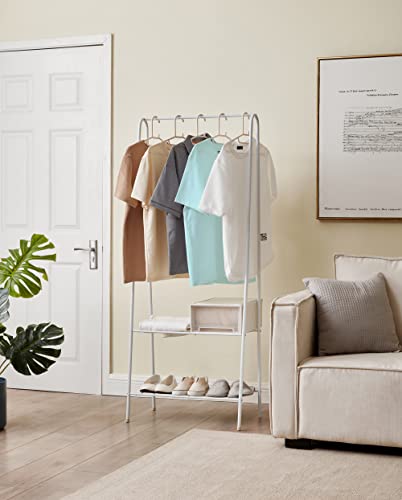 WEASHUME Clothes Rack with 2-Tier Metal Bottom Shelves Portable Garment Rack Double Rod Coat Rack for Bedroom Hanger Clothes ,Shoes Rack White