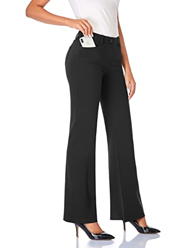 Tapata Women's 28''/30''/32''/34'' Stretchy Bootcut Dress Pants with Pockets Tall, Petite, Regular for Office Work Business 32", Black, M