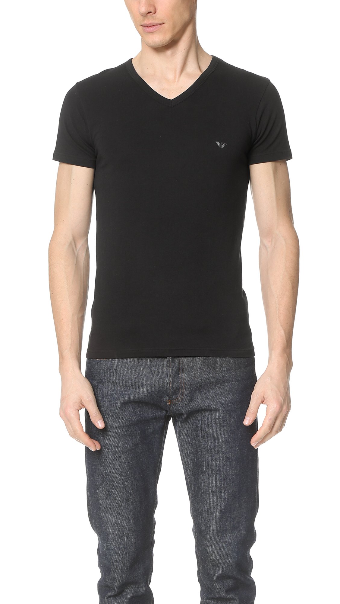 Emporio Armani mens Stretch Cotton V-neck T-shirt undershirts, Black, Large US