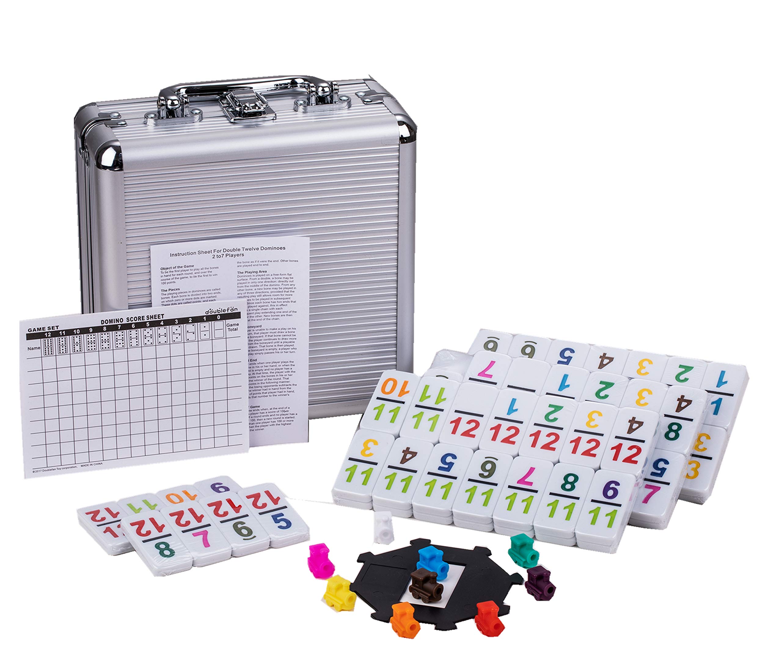 Dominoes Double 12 Colored Dot Dominoes Mexican Train Game Set, Double 12 Colored Dot Dominoes with Aluminum Case Mexican Train Game Set, 91 Tiles(2-8 Player)