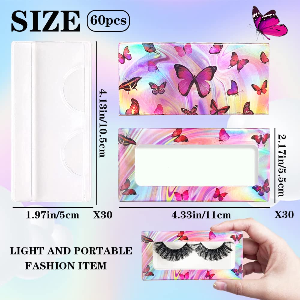 HLQHXWHZT 60 Pieces False Eyelashes Box Empty Lash Packaging Storage Containers 30 Soft Paper Lash Boxes with 30 Tray Colored butterfly Prints Lash Case Holder (pink)