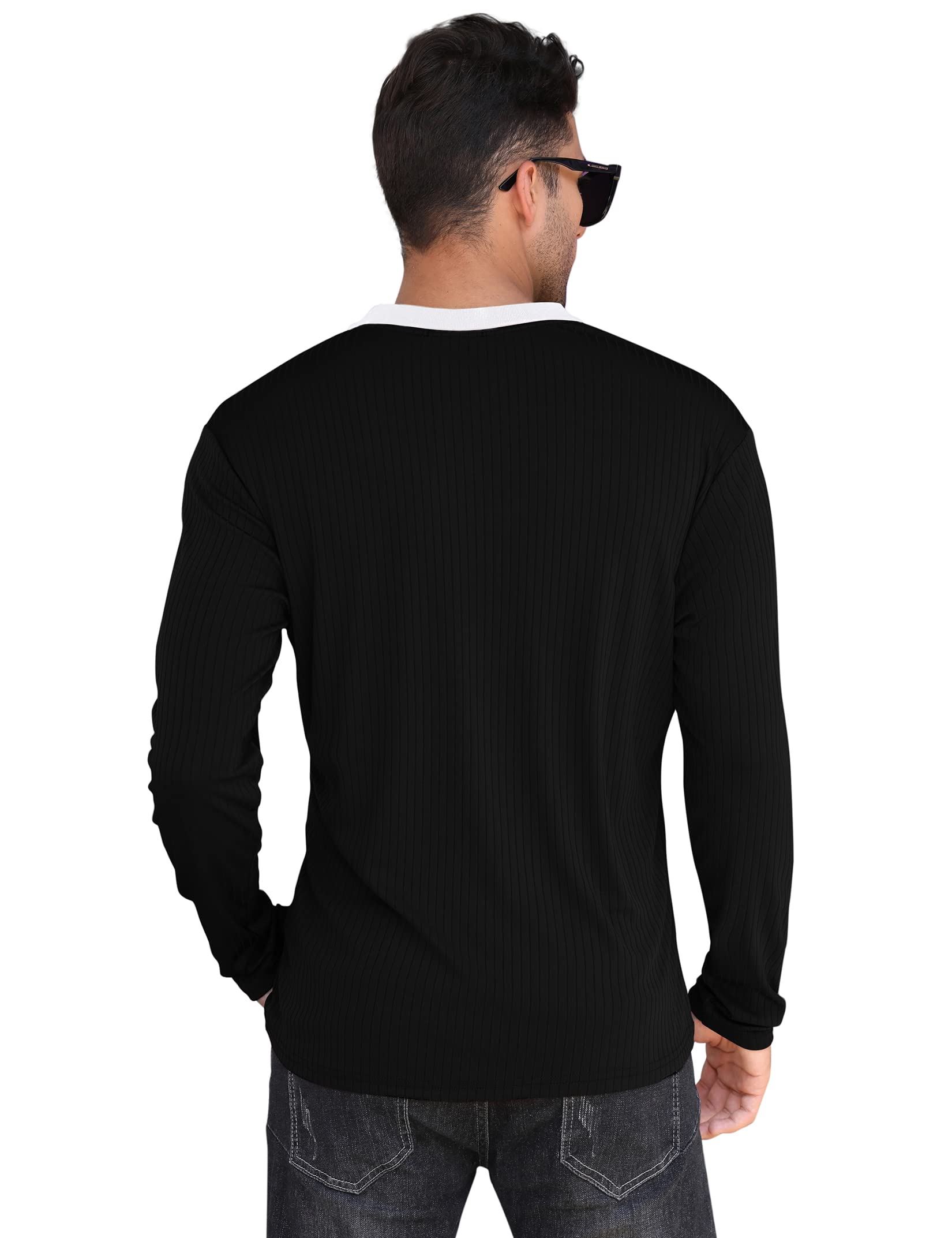 EliteSpirit Mens Long Sleeve Polo Shirts Casual Polka Dot Collared Golf Shirt with Pockets Black XL