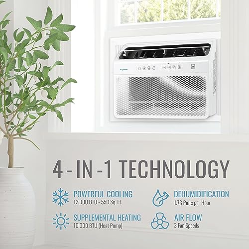 Keystone Energy Star 12,000 BTU Window Mounted Inverter Air Conditioner & Heater with Quiet, High Efficiency Operation and Remote, Window AC Unit for Apartment, Medium-Large Rooms up to 550-Sq.Ft.