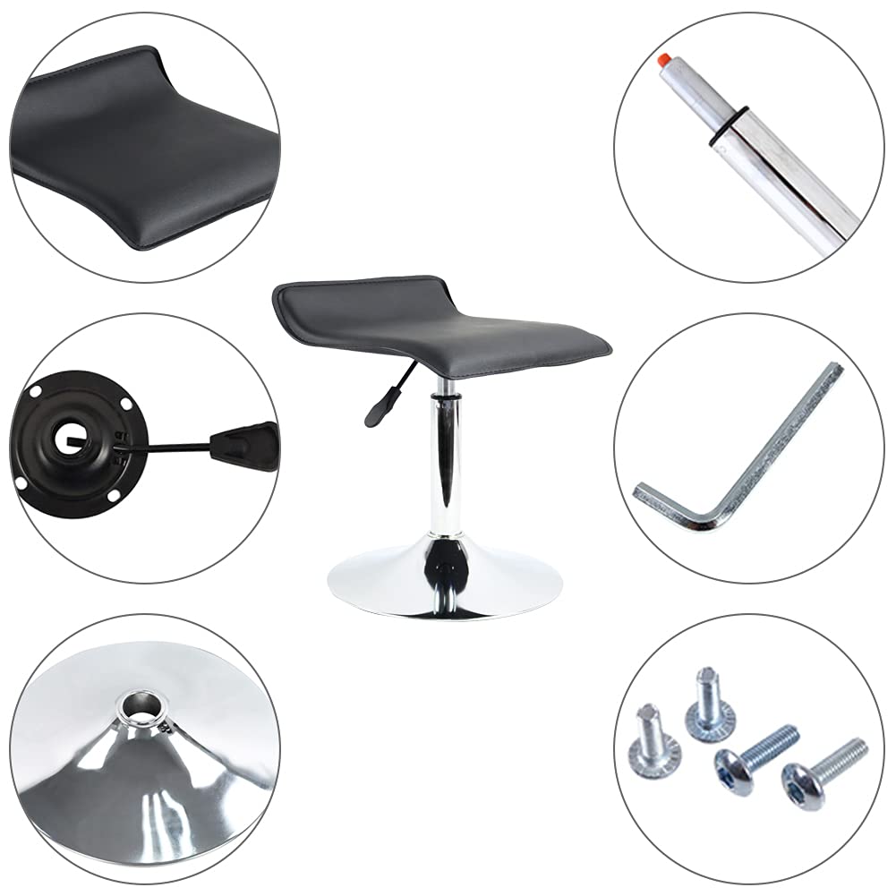 FURWOO PU Leather Square Short Swivel Stool Standing Desk Stool Height Adjustable Stool Chair Office Stool No Wheels Counter Stool Shop Stool Salon Stool Guitar Chair(Black)