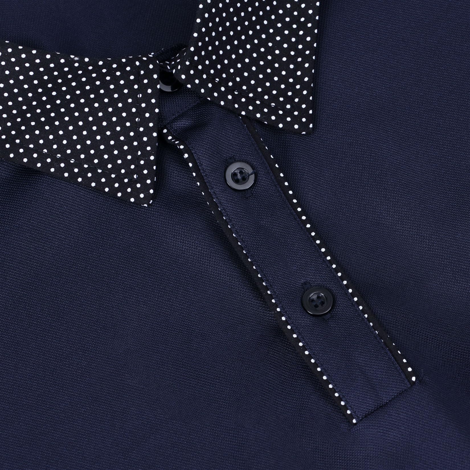 EliteSpirit Mens Long Sleeve Polo Shirts Casual Polka Dot Collared Golf Shirt with Pockets Navy Blue XL