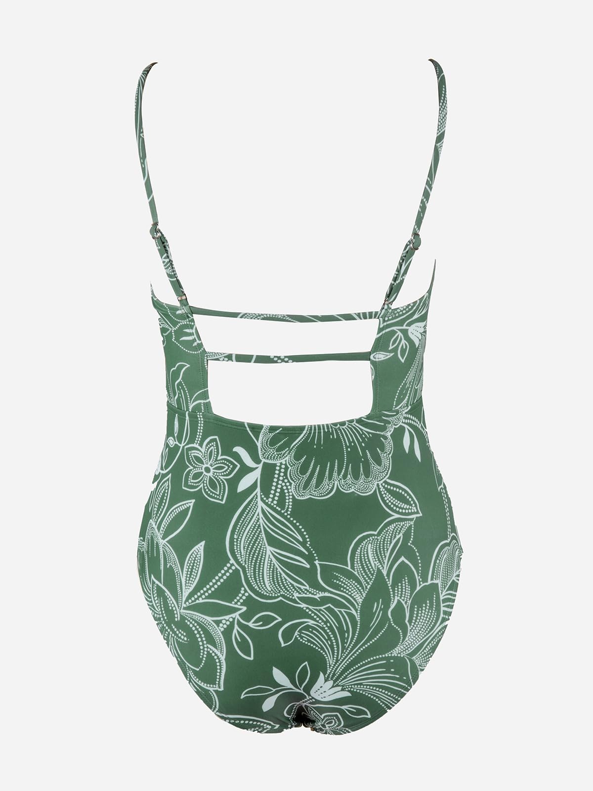 CUPSHE Women Swimsuit One Piece Bathing Suit Square Neck Cutout Back Tummy Control with Adjustable Spaghetti Straps, M Green Floral
