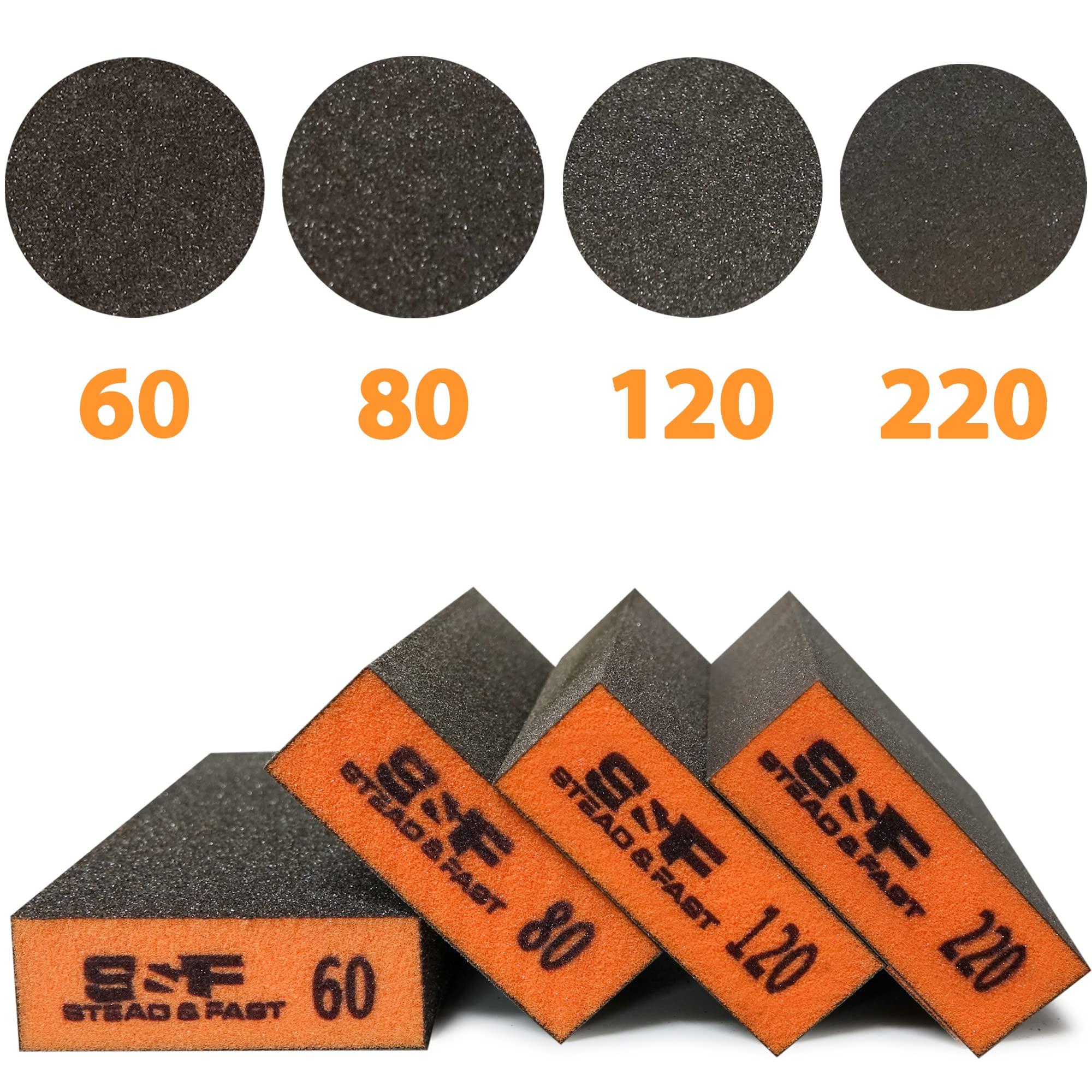 Sanding Sponge, 60 80 120 220 Coarse Medium Fine Grit Sanding Block, Sander Sponges for Drywall Metal, Sandpaper Sponge Sanding Blocks for Wood 4 Pcs by S&F STEAD & FAST