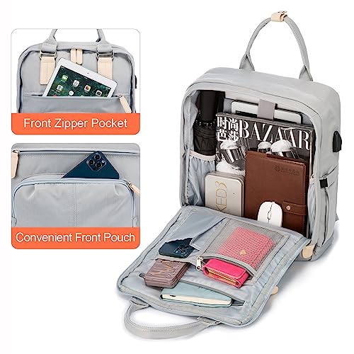 LOVEVOOK Laptop Backpacks for Women,Lightweight Cute Backpack with USB Charging Port Aesthetic Casual Travel Backpack 15.6 Inch,Grey