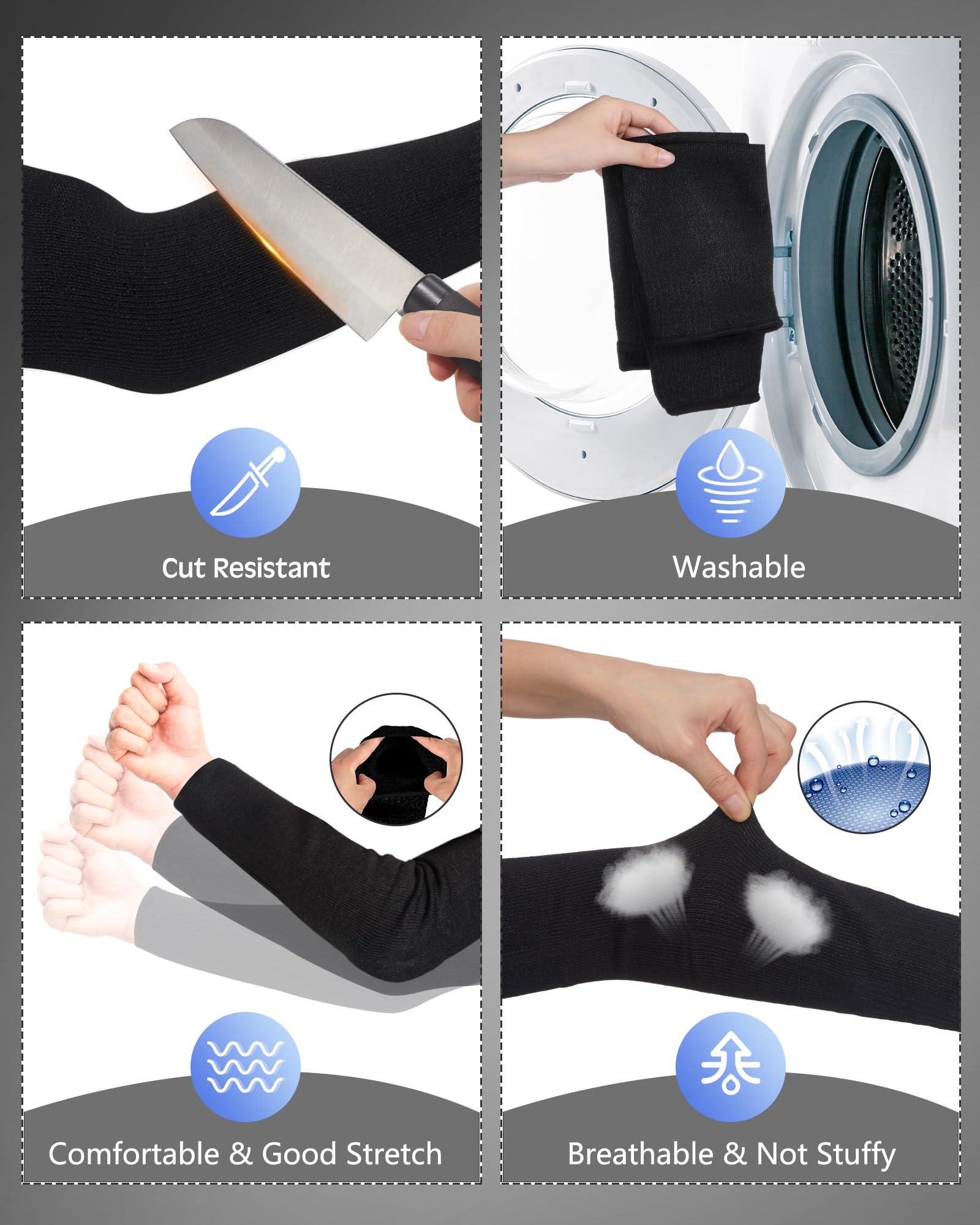 Geyoga 2 Pairs Cut Resistant Sleeves Thin Arm Protectors Arm Guard for Thin Skin and Bruising Arm Sleeves for Men Women (Black)