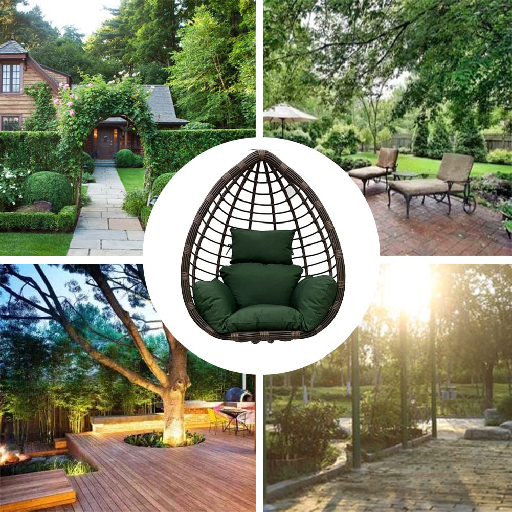 Srutirbo Egg Chair Cushion Replacement, Foldable Waterproof Hanging Basket Swing Chair Cushion with Headrest,Outdoor Porch Backyard Patio Hammock Swing Replacement Cushions (Dark Green)
