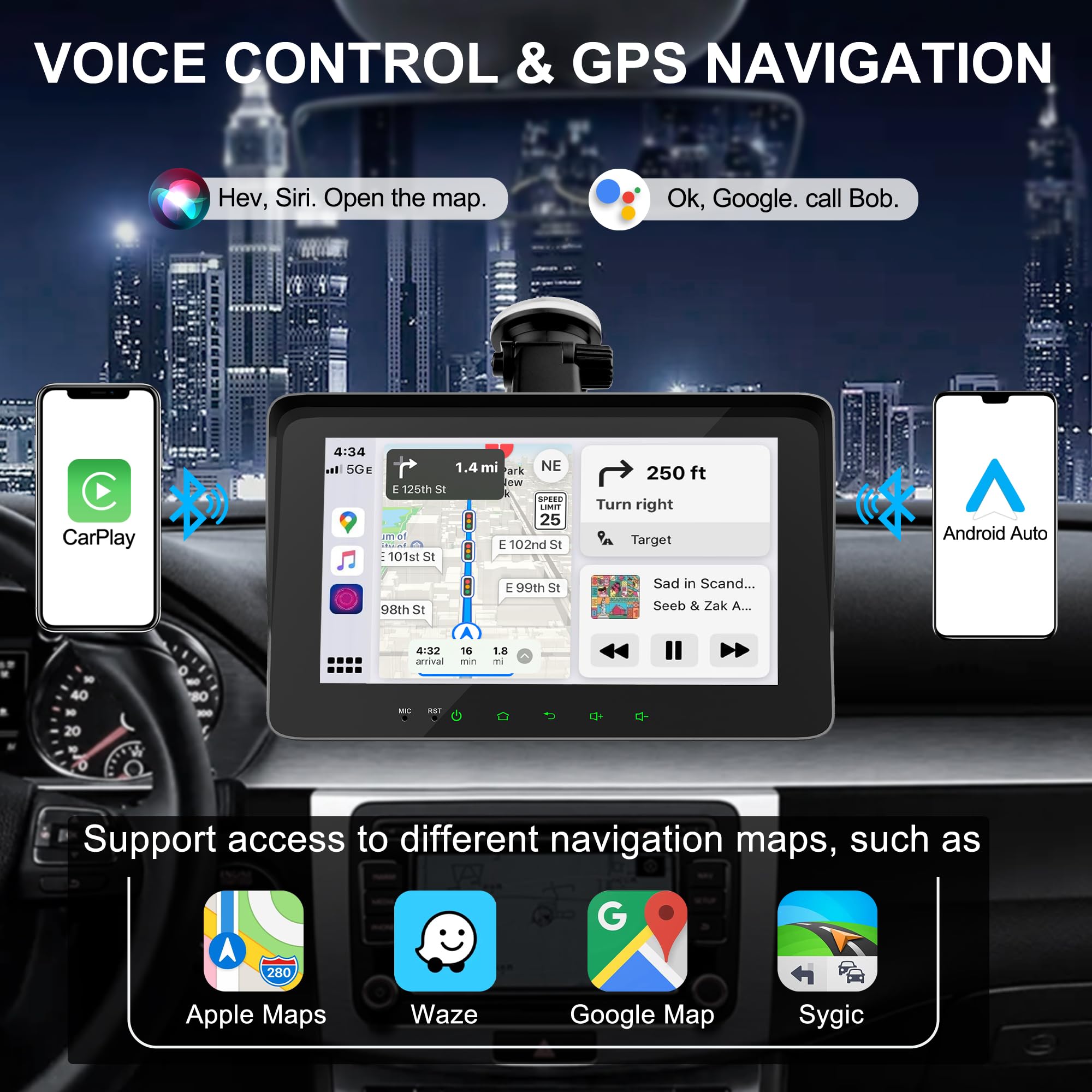 EZHOLF Portable Wireless Carplay Car Stereo with Backup Camera-7" HD IPS Screen, Android Auto, Mirror Link,Siri, Google Assistant, Bluetooth, GPS Navigation Head Unit, Car Radio Receiver, Auto Connect