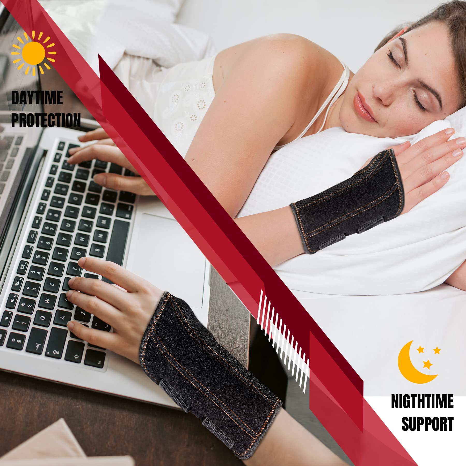 CURECARE Carpal Tunnel Wrist Brace Night Support, Wrist Support with 2 Adjustable Straps, Comfortable Wrist Brace for Tendonitis, Sprained Wrist, Injuries Recovery (Right Hand-Black, L/XL)
