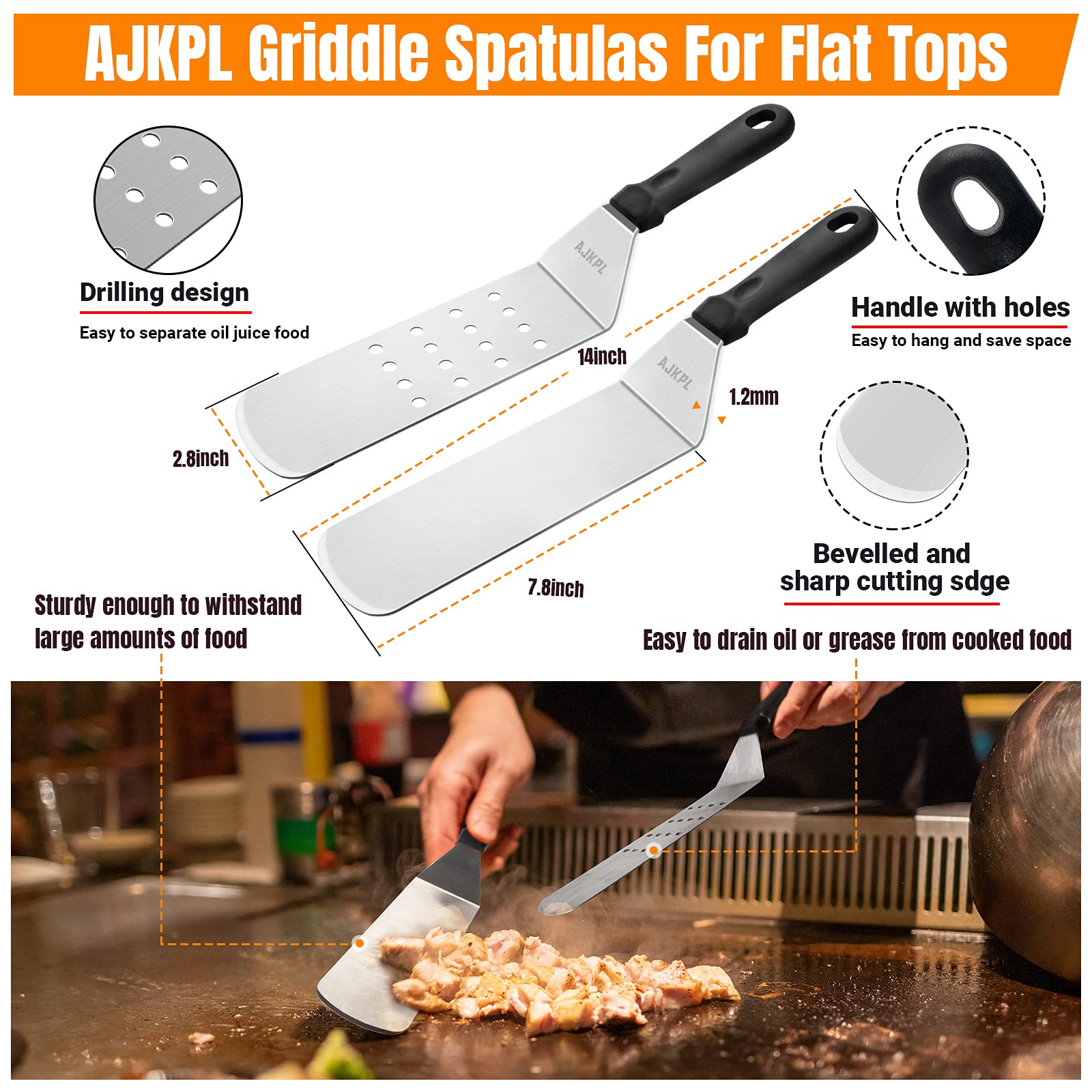 Griddle Accessories Kit, Flat Top Grill Accessories with Long Spatula, Bench Scraper, Meat Fork, Tongs, Bottle, Egg Ring for Blackstone, Grill Accessories Set for Men Outdoor BBQ and Camp Chef