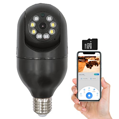 Light Bulb 1080P Full HD 360 Camera Pan/Tilt, Home Security Cameras with 32G SD Card, 2.4G WiFi Camera Night Vision Motion Detection and Auto pan Steering