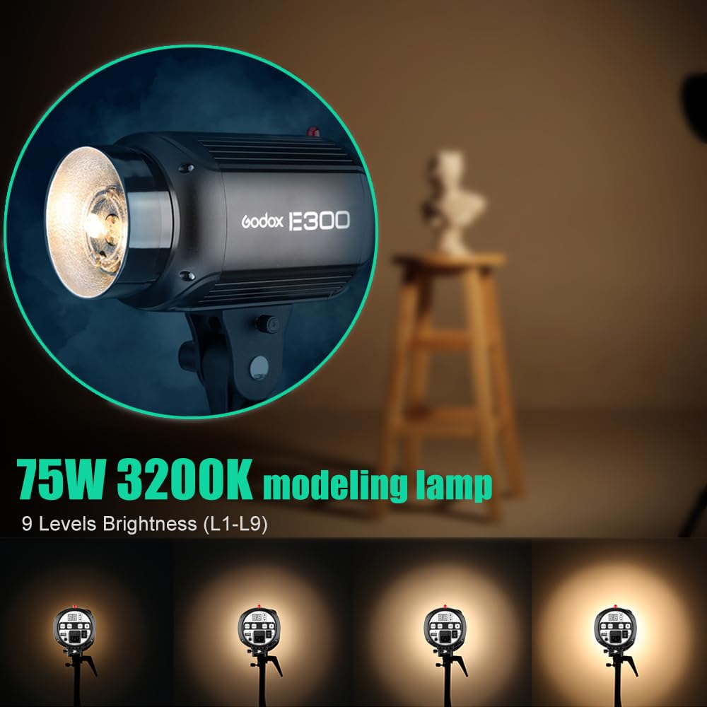 Godox 750W Professional Studio Strobe Flash Light Kit, 3-Light Godox Strobe Lighting Kit for Photography, 3x250W 5600K Monolights with Strobe Trigger, Softbox, Light Stands, Boom Arm
