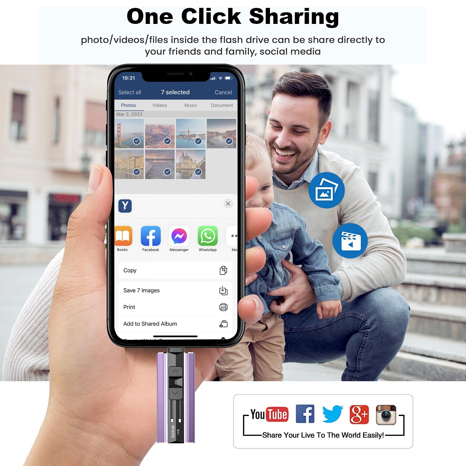EATOP USB Flash Drive 1TB iPhone Memory Stick Storage for Photos and Videos, Flash Thumb Drive Compatible with iPad Android and Computers (Purple)