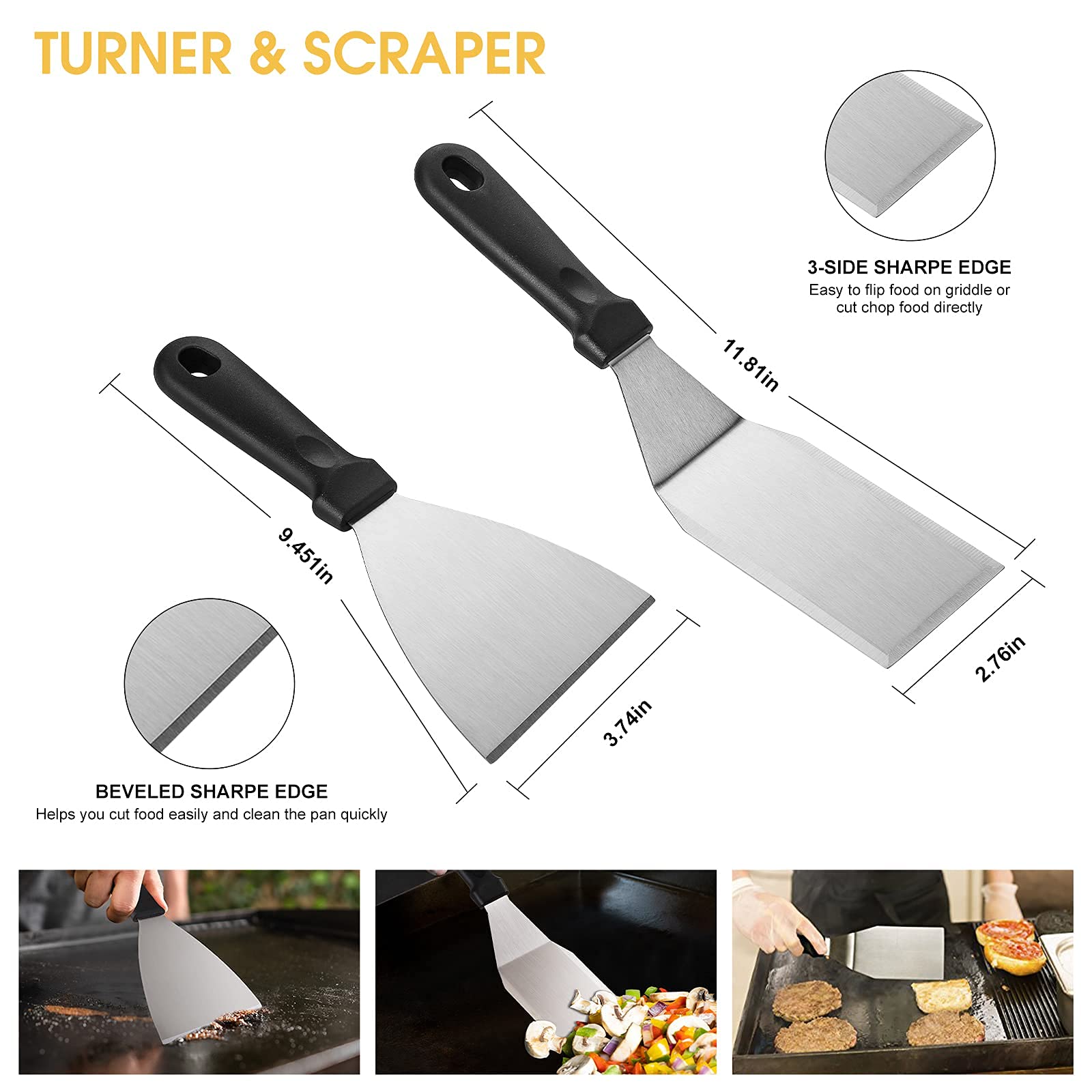 Griddle Accessories Kit, 16PCS Professional Griddle Grill Tools Stainless Steel BBQ Set for Blackstone with Spatula Set, Scraper, Basting Cover for Outdoor & Indoor Barbecue