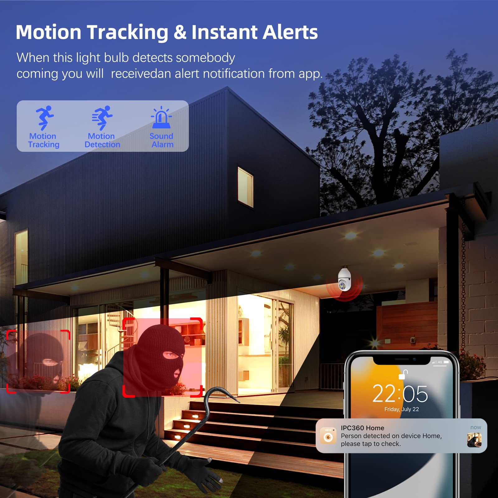Light Bulb Security Camera Wireless Outdoor with Color Night Vision, 10X Hybrid Zoom 360° View Dual Lens Light Socket Camera Auto Tracking PIR Motion Detection Alerts Two Way Talk Color Night Vision
