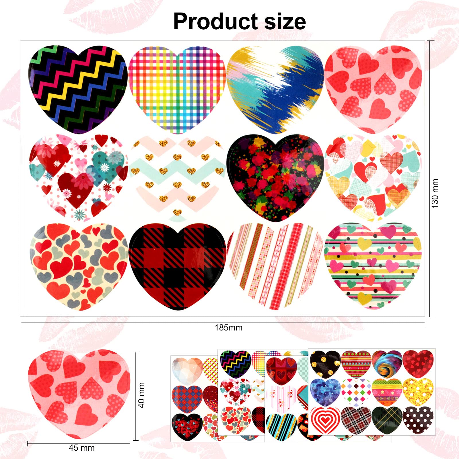 HOWAF Valentine's Day Heart Shape Stickers, Valentine's Day Labels Stickers Sheets, Valentines Day Decorative Stickers for Valentines Party Decorations Supplies, Happy Valentine’s Day Self Adhesive Stickers