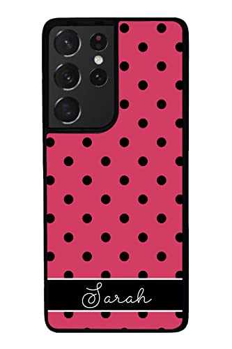 Pink Polka Dot Personalized Black Rubber Phone Case Compatible With Samsung Galaxy S23 S23+ Ultra S22 S22+ S21 S21FE S21+ S20FE S20+ S20 Note 20 S10 S10+ S10e