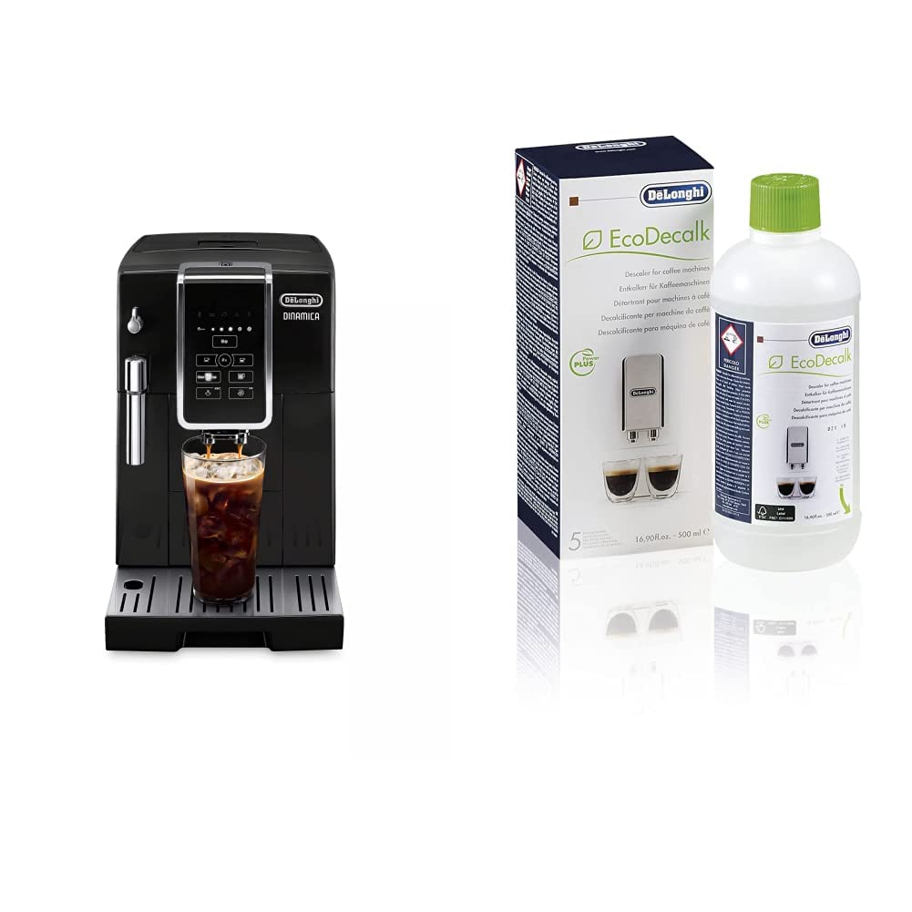 De'Longhi ECAM35020B Dinamica Automatic Coffee & Espresso Machine TrueBrew (Iced-Coffee), Burr Grinder + Descaling Solution, Black & EcoDecalk Descaler, 16.90 oz (5 uses)