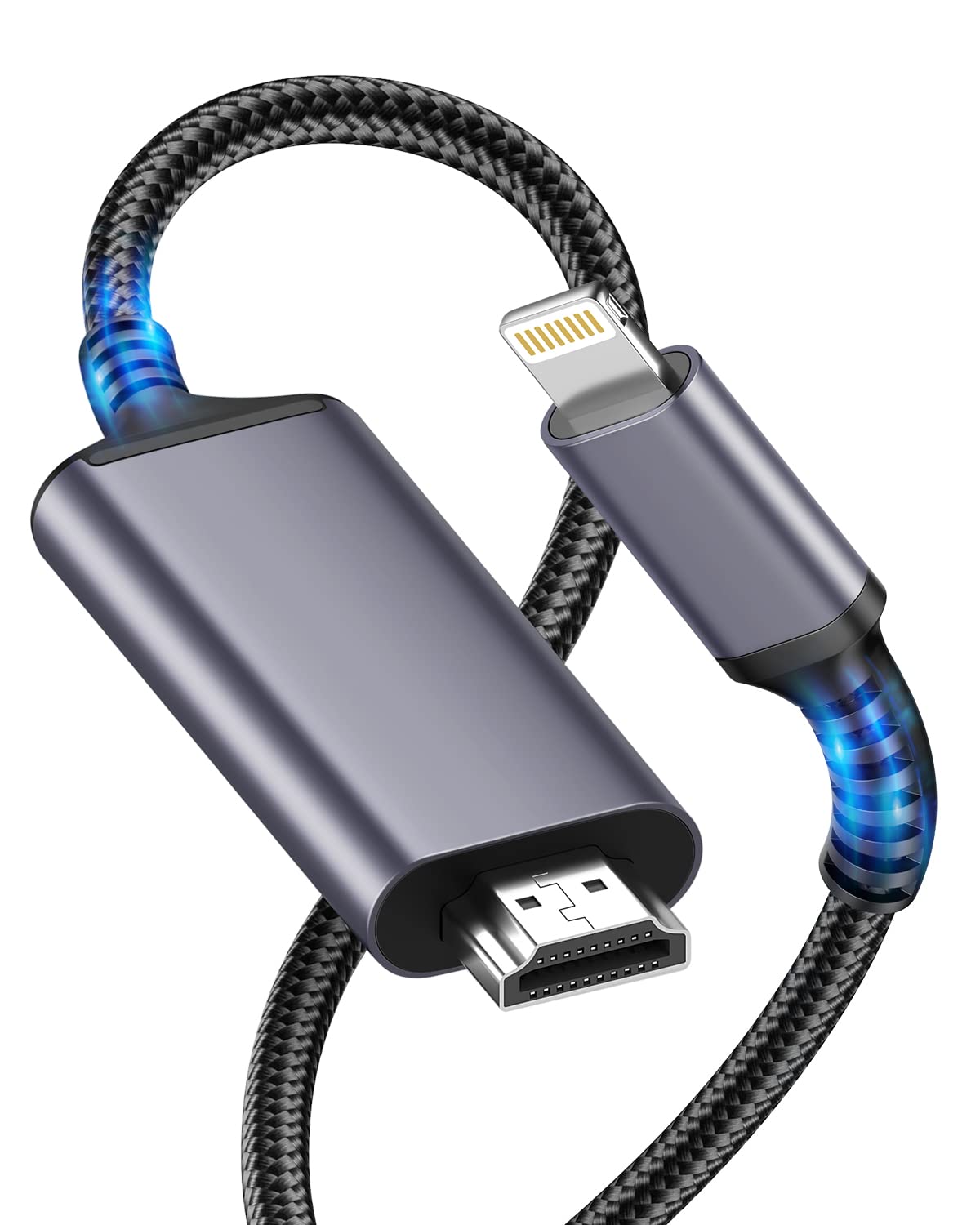 Lightning to HDMI Cable Adapter for iPhone, [Apple MFi Certified] iPhone to hdmi Adapter Cable to TV with iPhone/iPad/iPod 1080P Digital AV Sync Screen Connector on HDTV/Monitor/Projector-6.6 Ft/2M