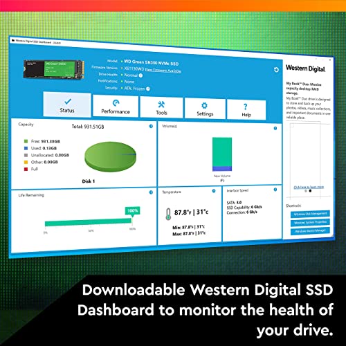 Western Digital 1TB WD Green SN350 NVMe Internal SSD Solid State Drive - Gen3 PCIe, QLC, M.2 2280, Up to 3,200 MB/s - WDS100T3G0C