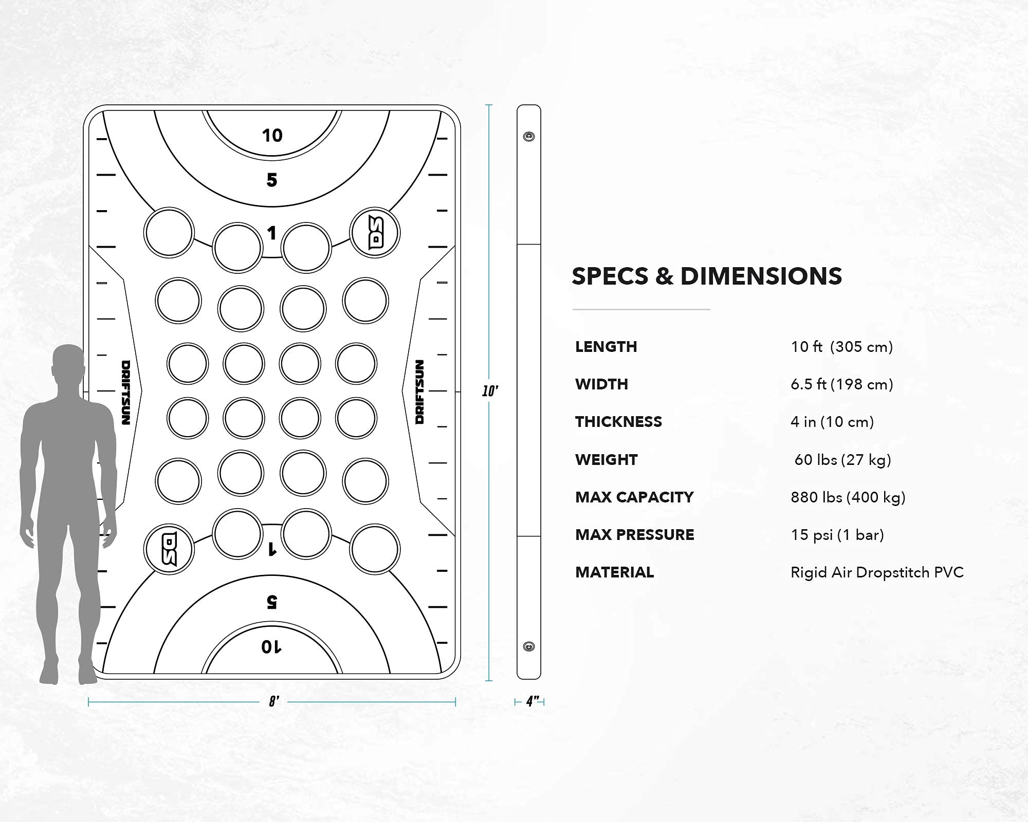 Driftsun Inflatable Floating Mat - Game Pad Inflatable Floating Platform and Swim Dock, Dropstitch PVC Construction (13ft x 6.5ft)