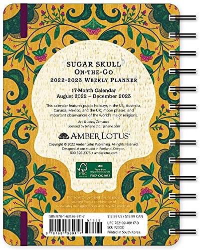 Sugar Skull 2022 - 2023 On-the-Go Weekly Planner: 17-Month Calendar with Pocket (Aug 2022 - Dec 2023, 5" x 7" closed)